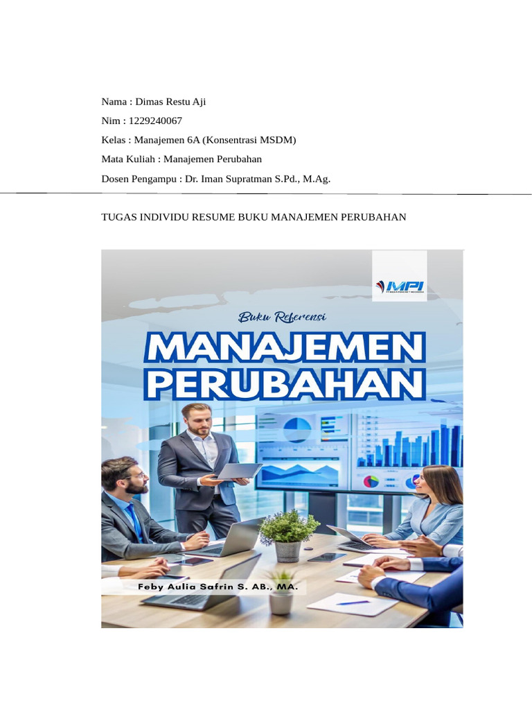 Dimas Restu Aji_1229240067-Tugas Resume Buku Manajemen Perubahan | PDF
