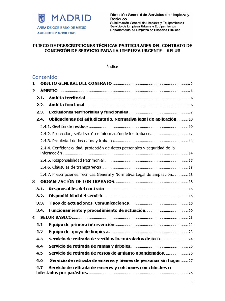Servicio para La Limpieza Urgente SELUR - Signed | PDF | Residuos