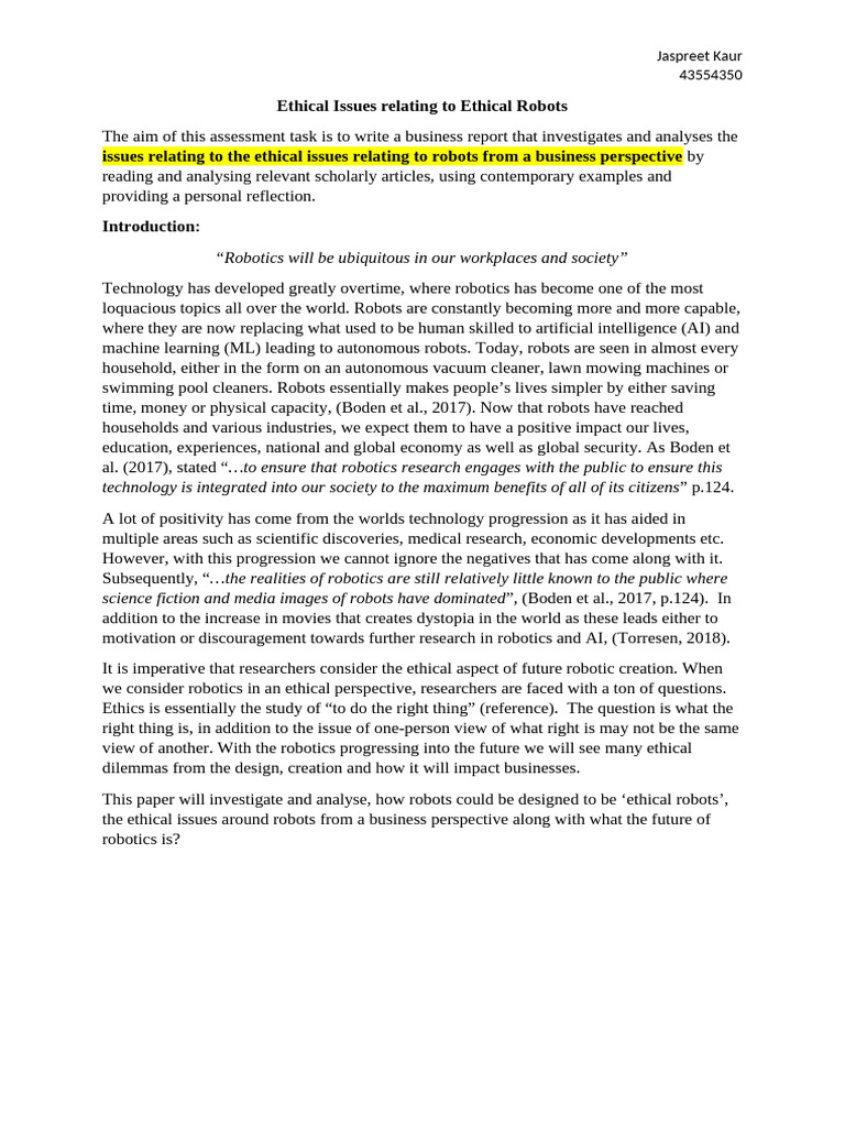 Ethical Issues Relating to Ethical Robots Draft | PDF | Artificial ...