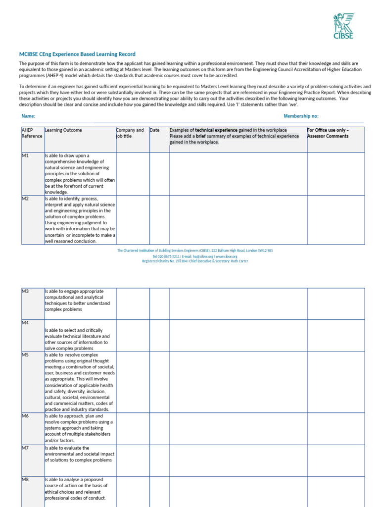 CEng Experience Learning Record Guide | PDF | Cognition