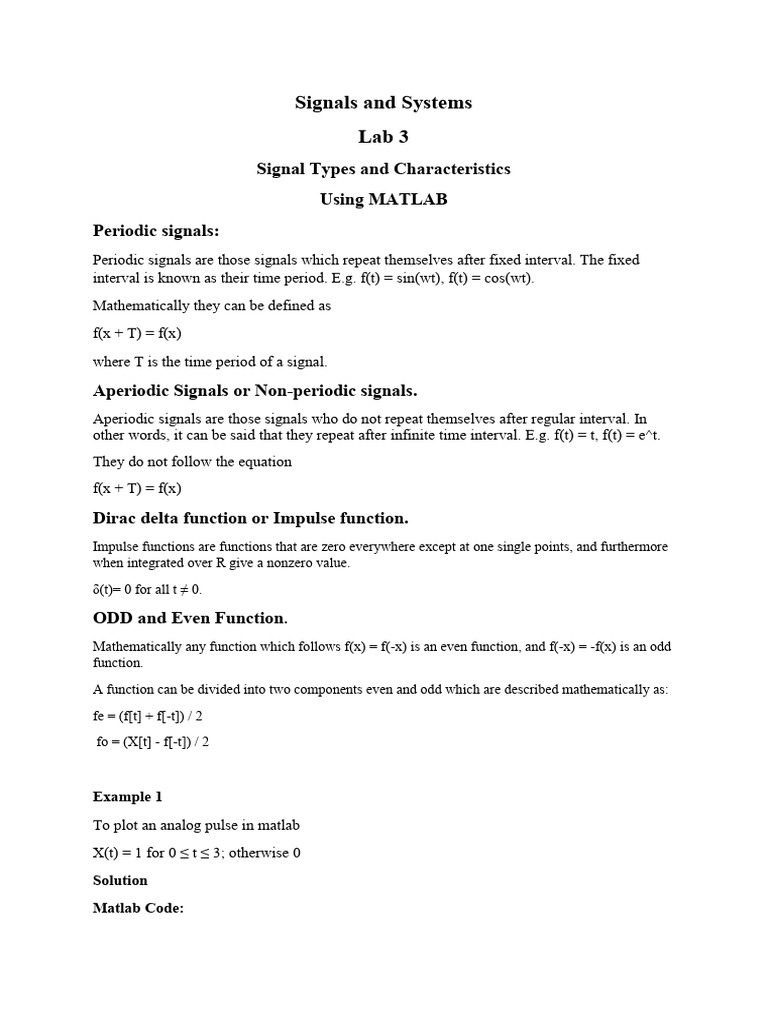 Signals and Systems Lab 3 | PDF | Mathematical Concepts | Calculus