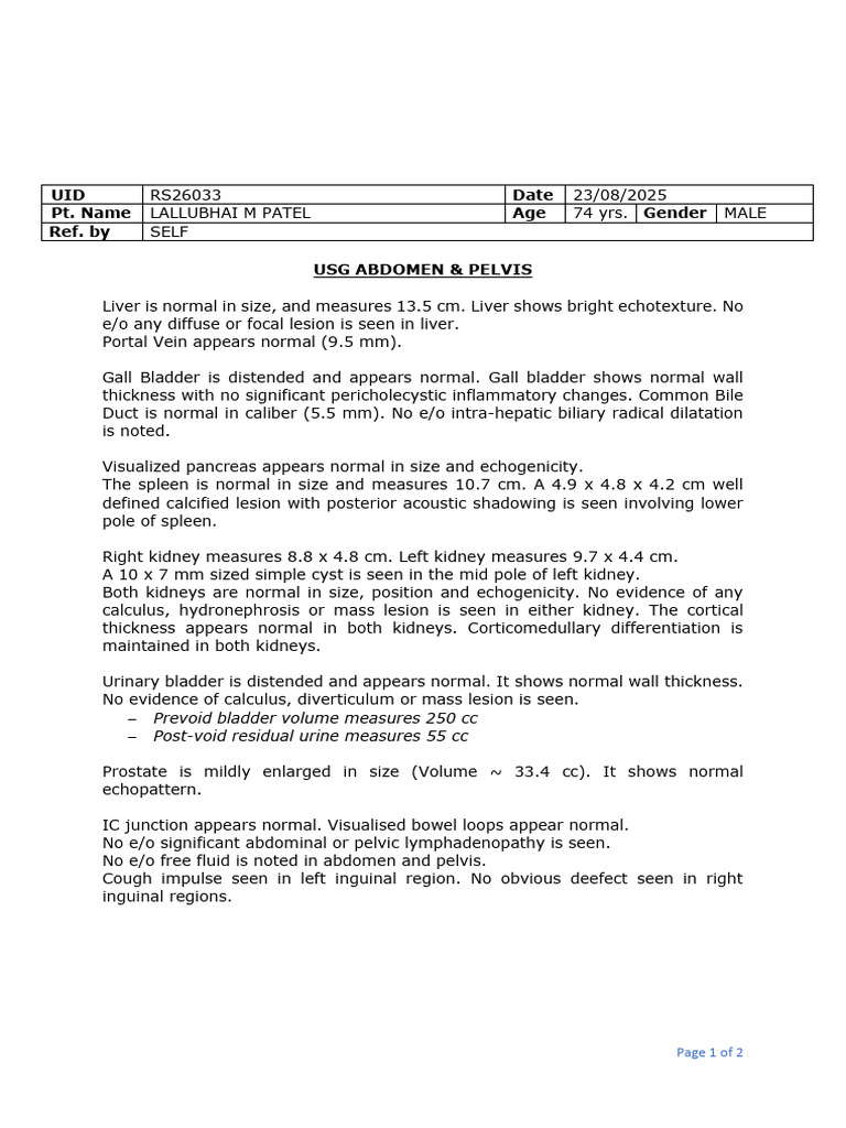 USG Abdomen & Pelvis Report Summary | PDF | Liver | Abdomen