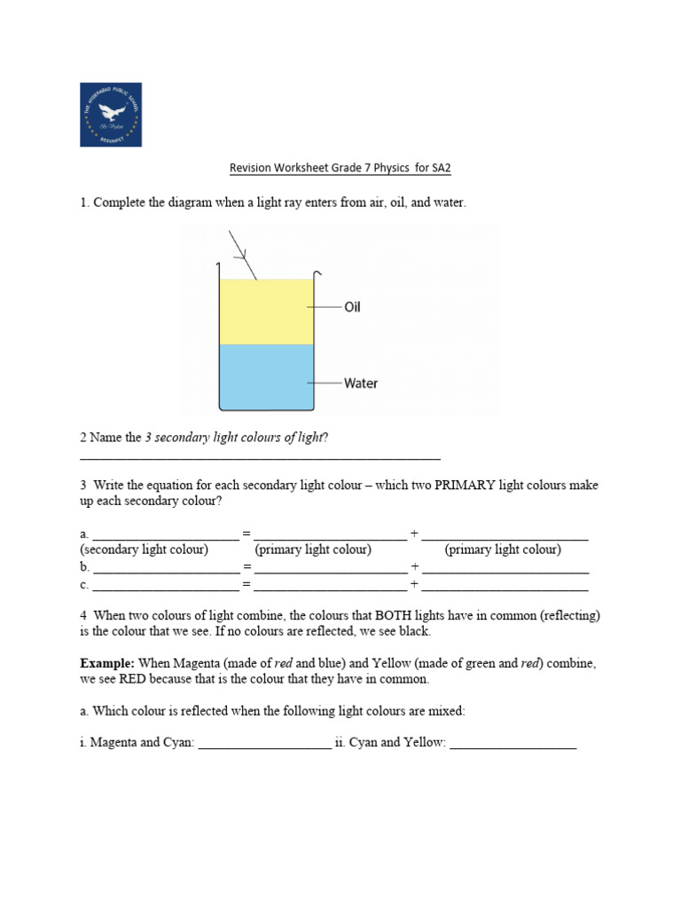 Grade 7 Physics Revision Worksheet | PDF