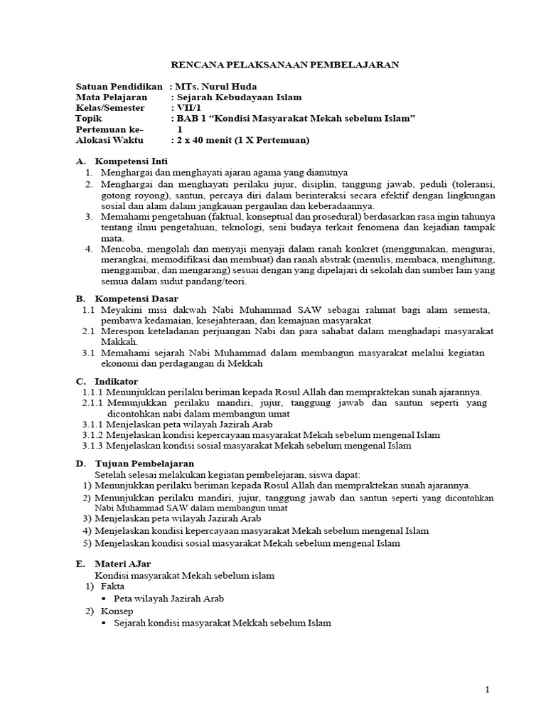 Rpp Ski Kelas 7 Semester 1 | PDF