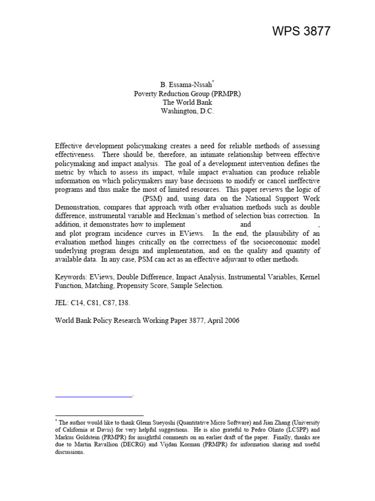 Propensity Score Matching in EViews | PDF | Methodology | Statistical ...