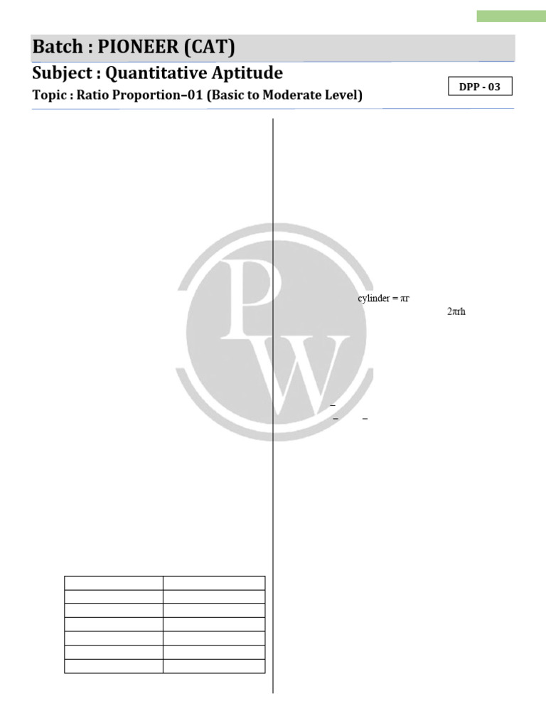 Ratio and Proportion Practice Questions | PDF | Area | Surface Area