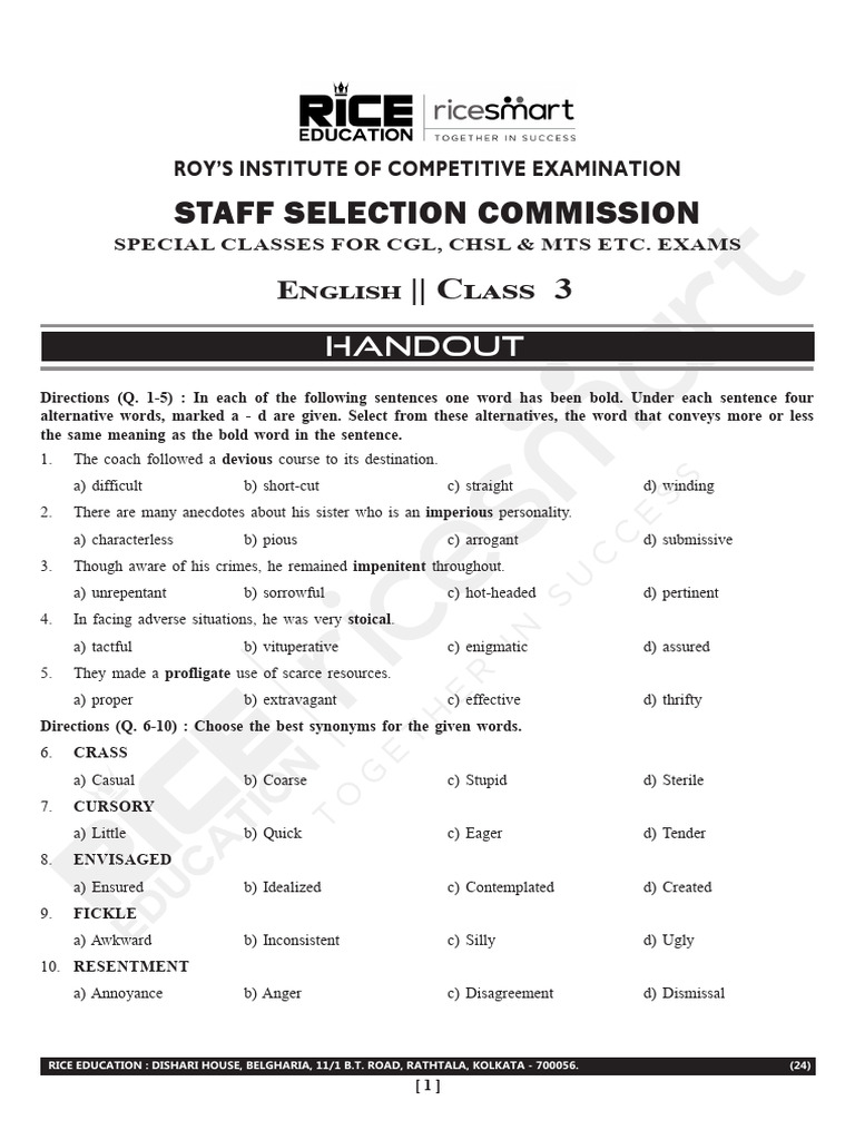 English Class - 3 Handout (Q) | PDF | Lexical Semantics | Vocabulary