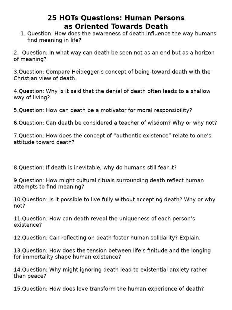 25 HOTs Questions on DEATH Copy | PDF