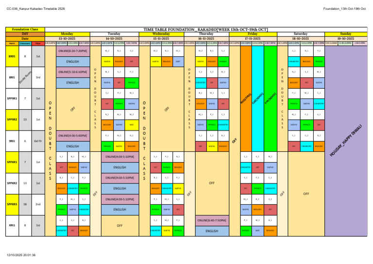 Timetable Foundation 13-10-2025 | PDF