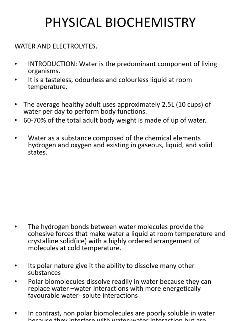 Physical Biochemistry Water and Electrolytes | PDF | Acid | Acid ...