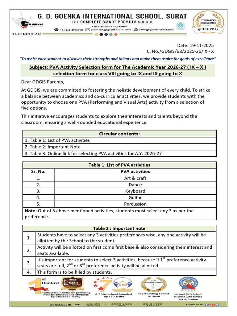 PVA Activity Selection Form 2026-27 | PDF | Chess Openings | Chess Theory