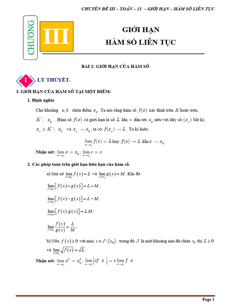 Toan 11 c3 b2.1 Gioi Han Cua Ham So Tuluan de | PDF