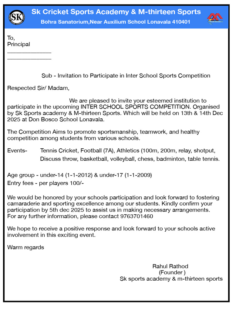 Inter School Sports Competition Invitation | PDF