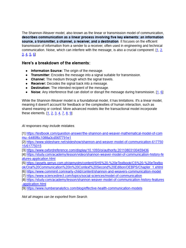 Shannon-Weaver Communication Model Explained | PDF