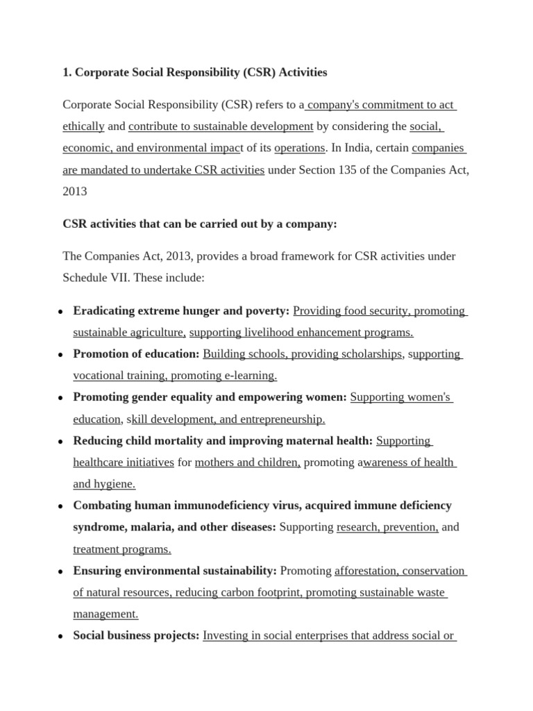 Q. Corporate Social Responsibility (CSR) Activities | PDF | Governance ...