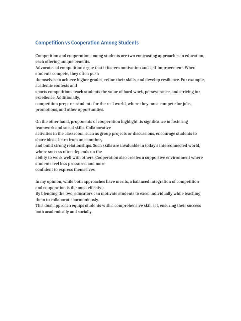 Competition vs Cooperation Among Students | PDF
