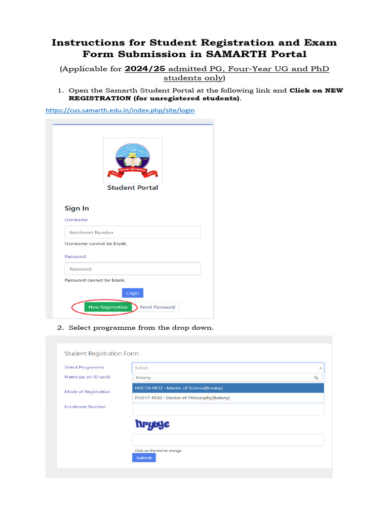 Annexure I - Instructions for Exam Form Submission SAMARTH | PDF