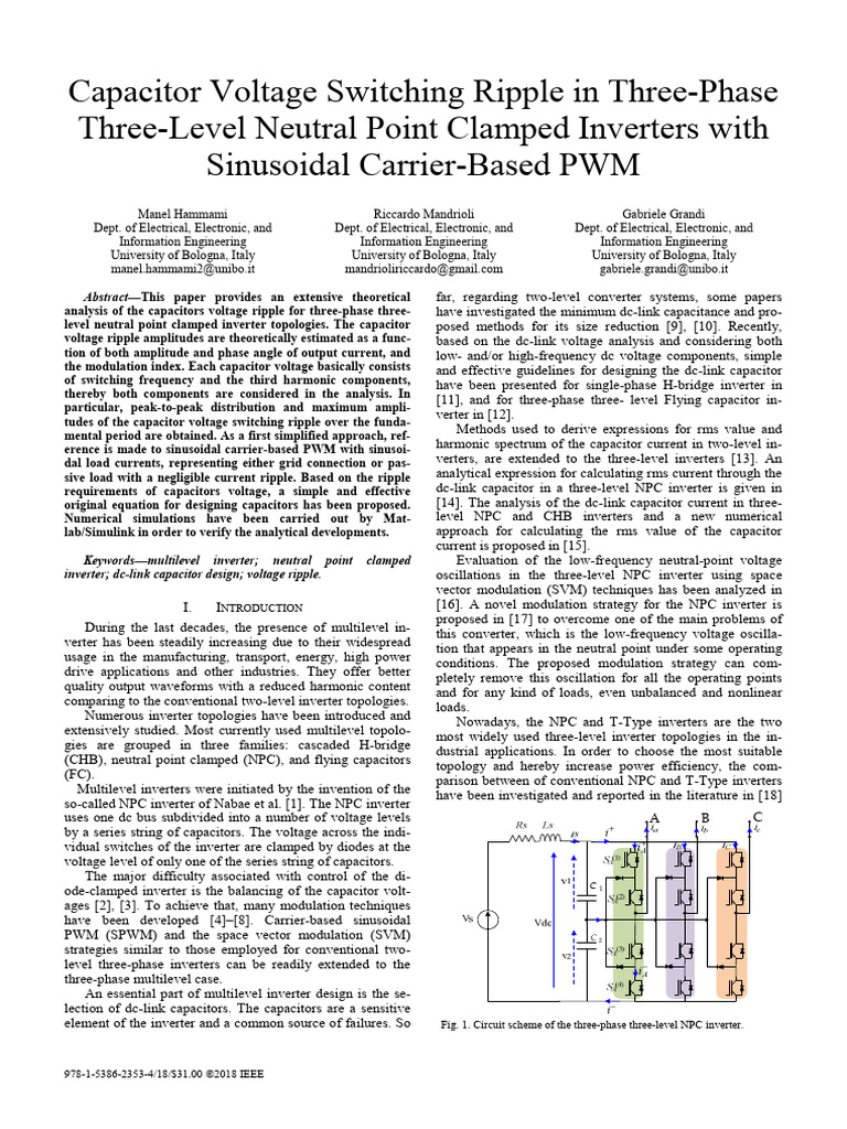 Capacitor Voltage Switching Ripple in Three-Phase Three-Level Neutral ...