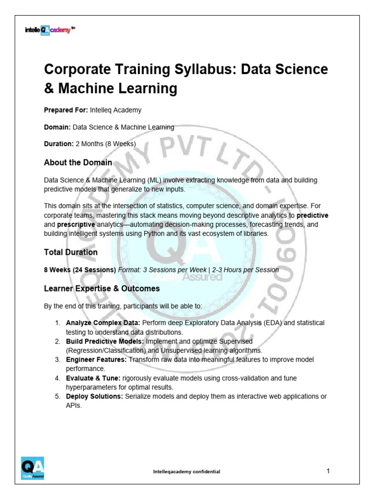 Data Science & ML Corporate Training Syllabus | PDF | Machine Learning ...