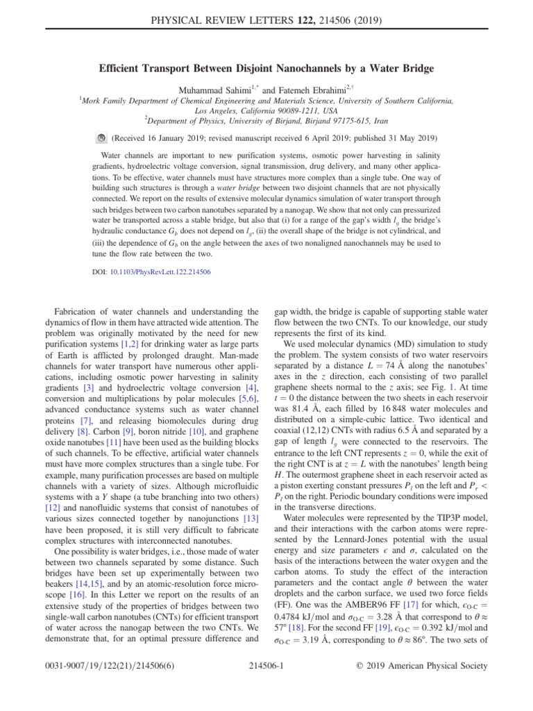 Efficient Transport Between Disjoint Nanochannels by A Water Bridge ...