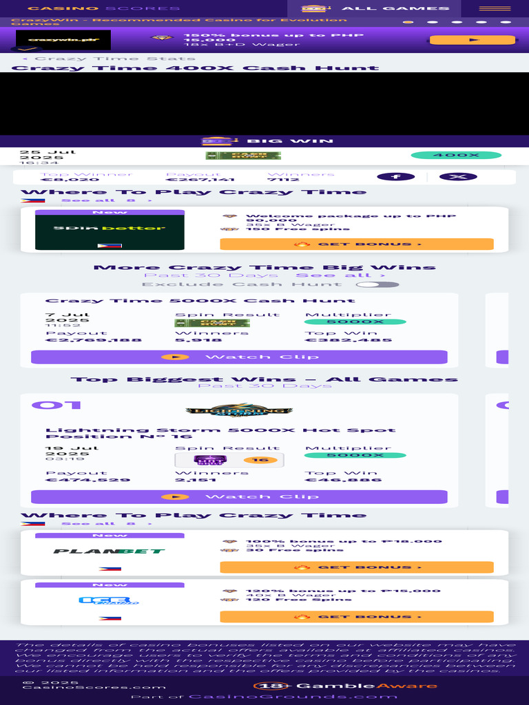 Crazy Time Big Wins and Bonuses | PDF | Gambling | Gaming