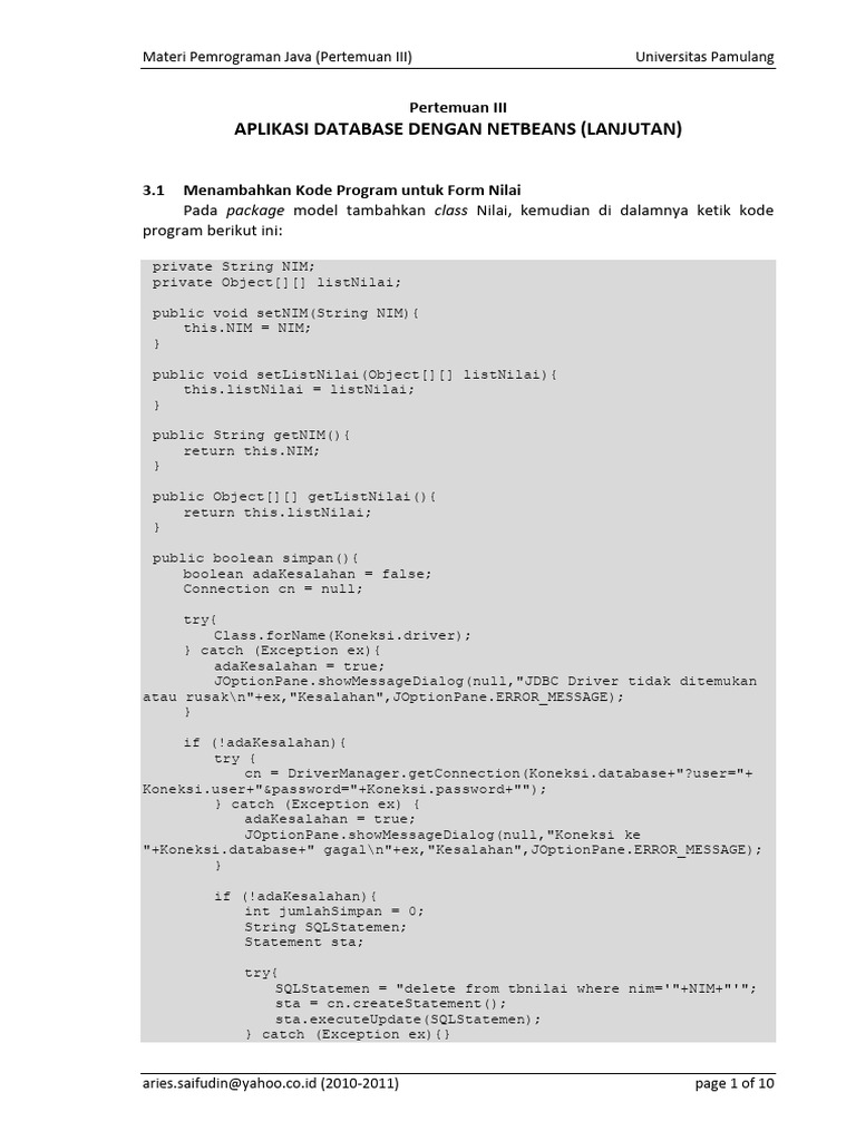 Aries Saifudin - Pemrograman II - 3. Aplikasi Database Dengan Netbeans ...