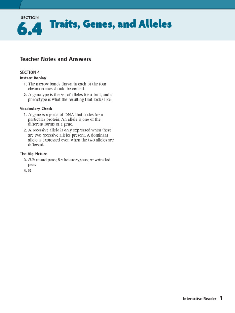 section 6.4 bio | PDF | Dominance (Genetics) | Zygosity