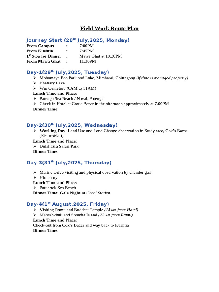 Field Work Route Plan-1 | PDF