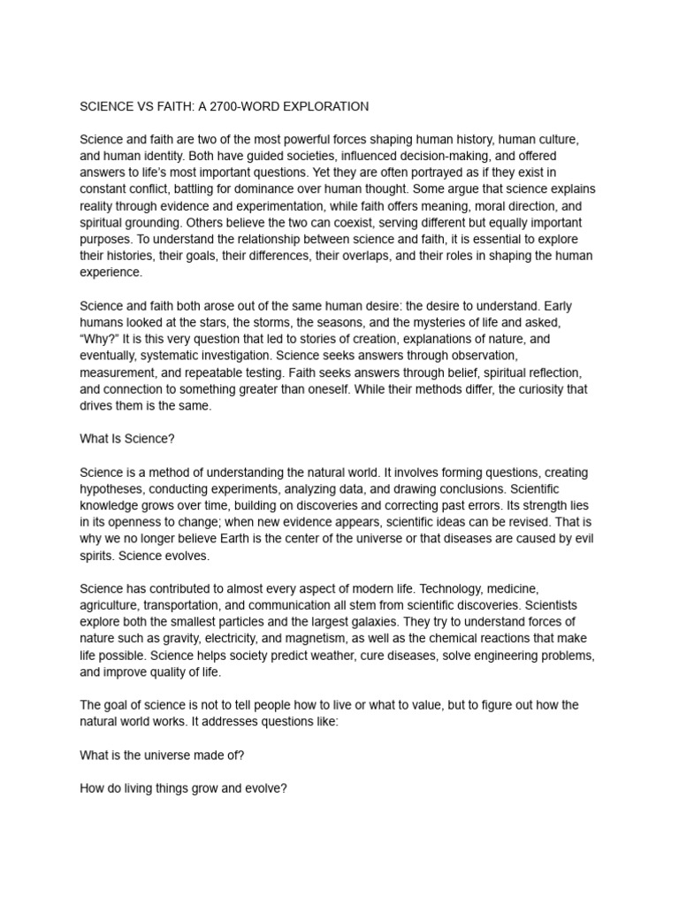 SCIENCE VS FAITH- A 2700-WORD EXPLORATION | PDF | Science | Faith