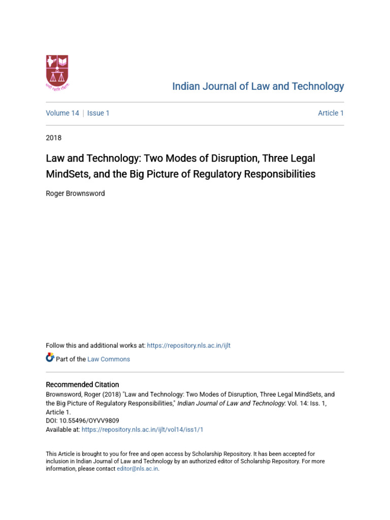 Law and Technology - Two Modes of Disruption Three Legal MindSets | PDF ...