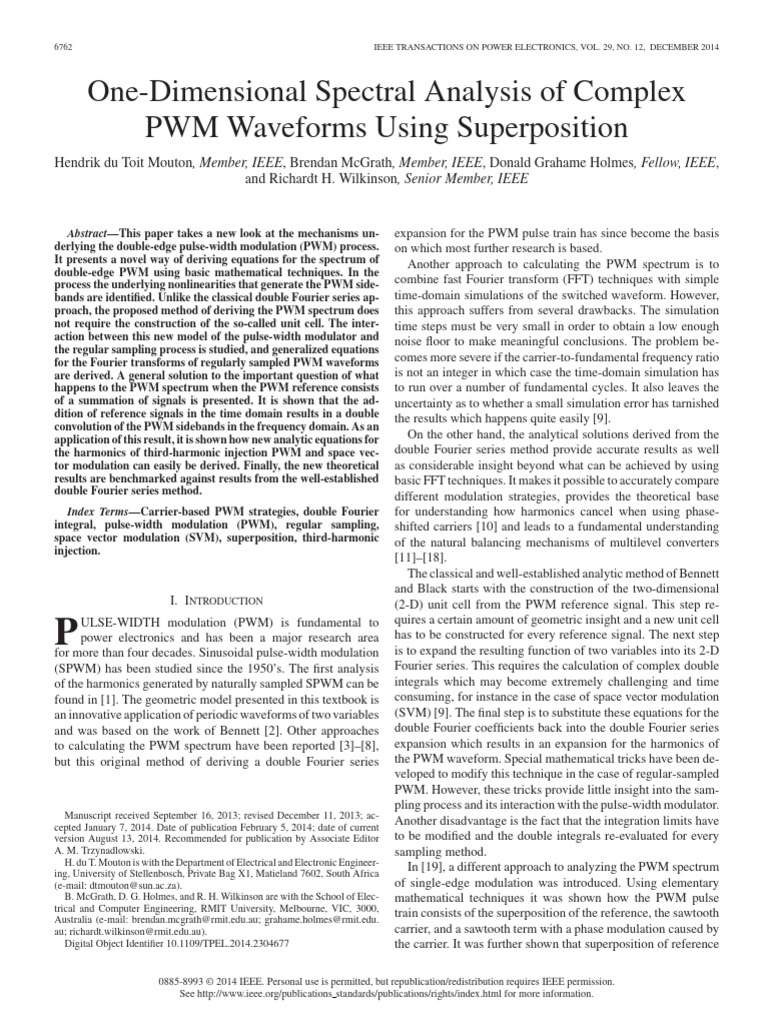 One-Dimensional Spectral Analysis of Complex PWM Waveforms Using ...