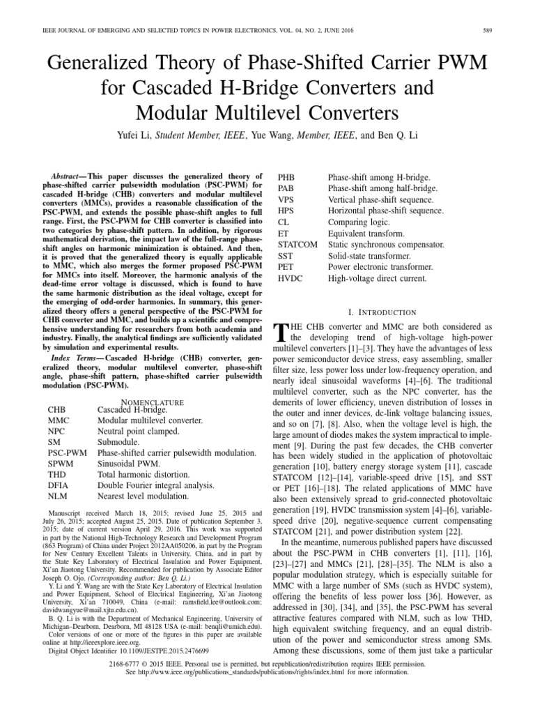 Generalized Theory of Phase-Shifted Carrier PWM for Cascaded H-Bridge ...