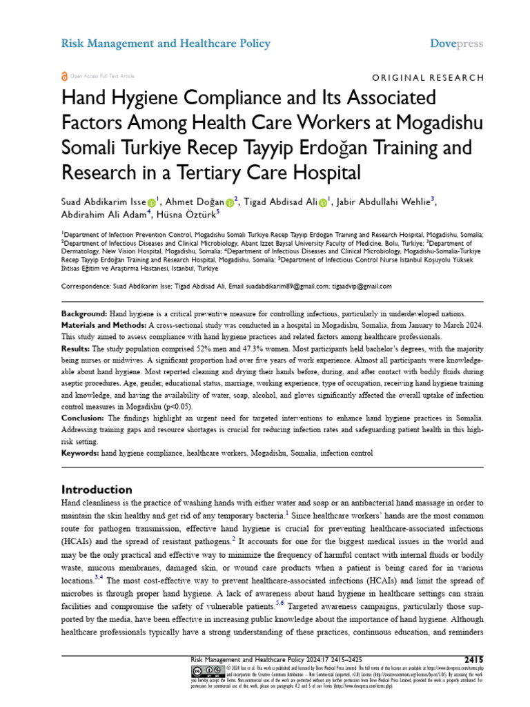 Hand Hygiene Compliance and Its Associated Factors | PDF | Hand Washing ...