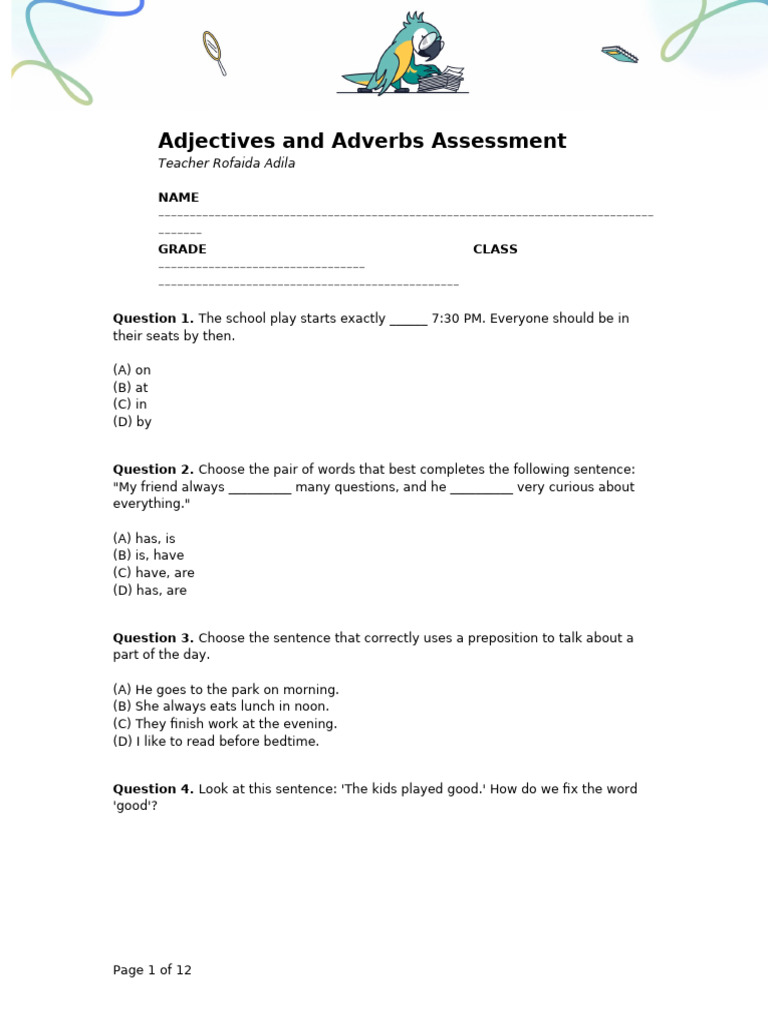 Adjectives and Adverbs Quiz | PDF | Adverb | Verb
