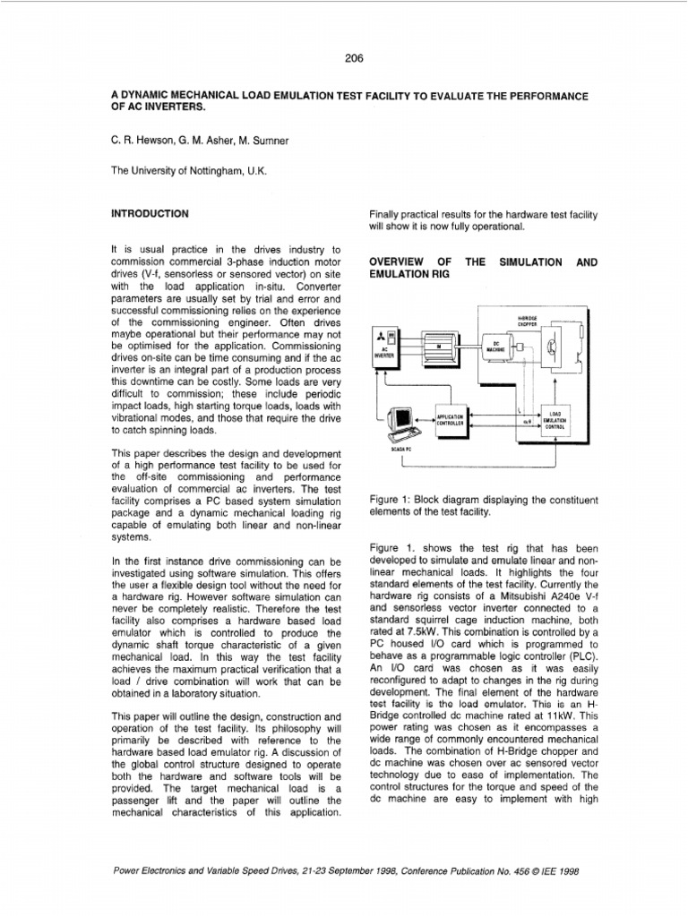 A Dynamic Mechanical Load Emulation Test Facility to Evaluate the ...