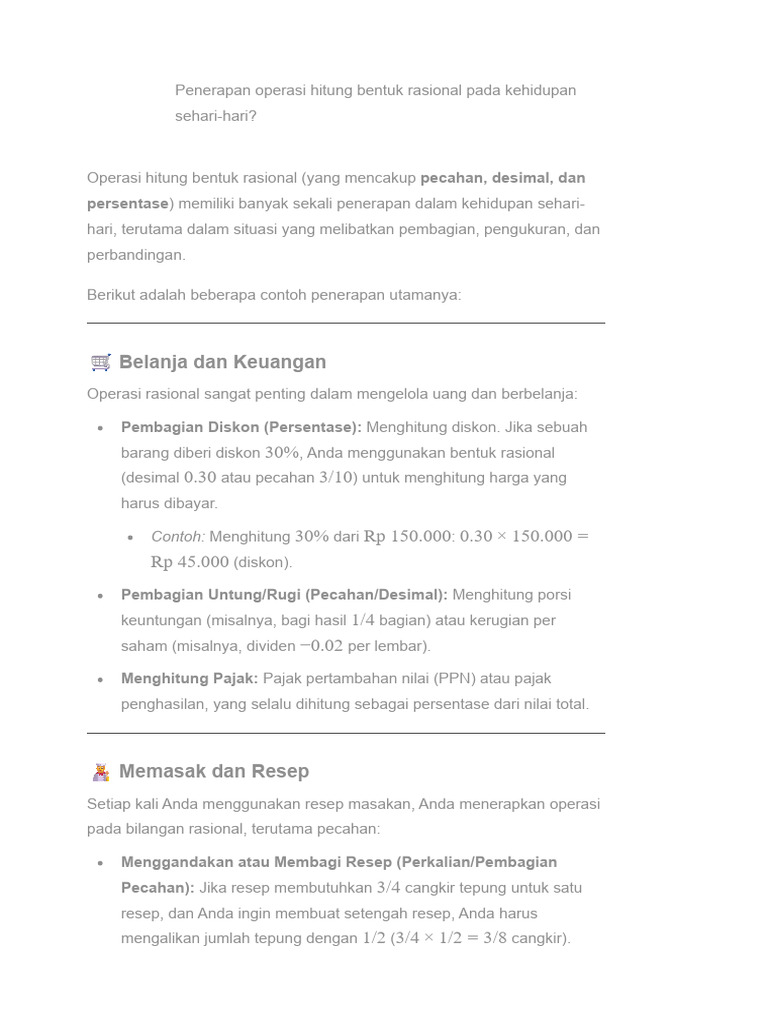 Penerapan Operasi Hitung Bentuk Rasional Pada Kehidupan Sehari-hari | PDF