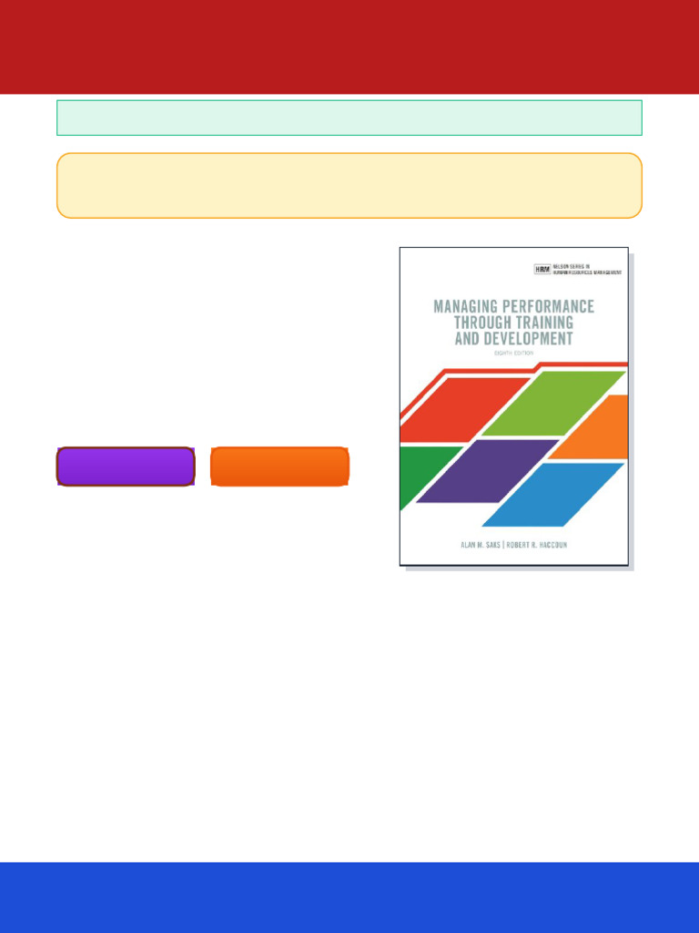 Managing Performance Through Training and Development 8th Edition Alan ...