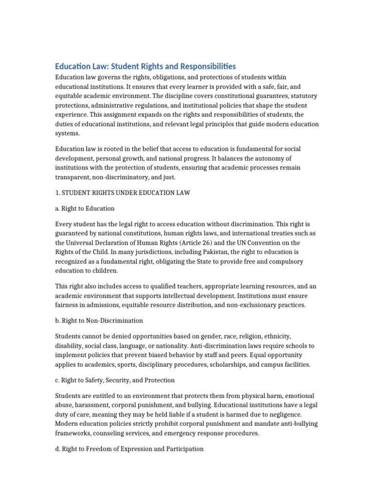 Education Law Student Rights Responsibilities 5pages | PDF ...