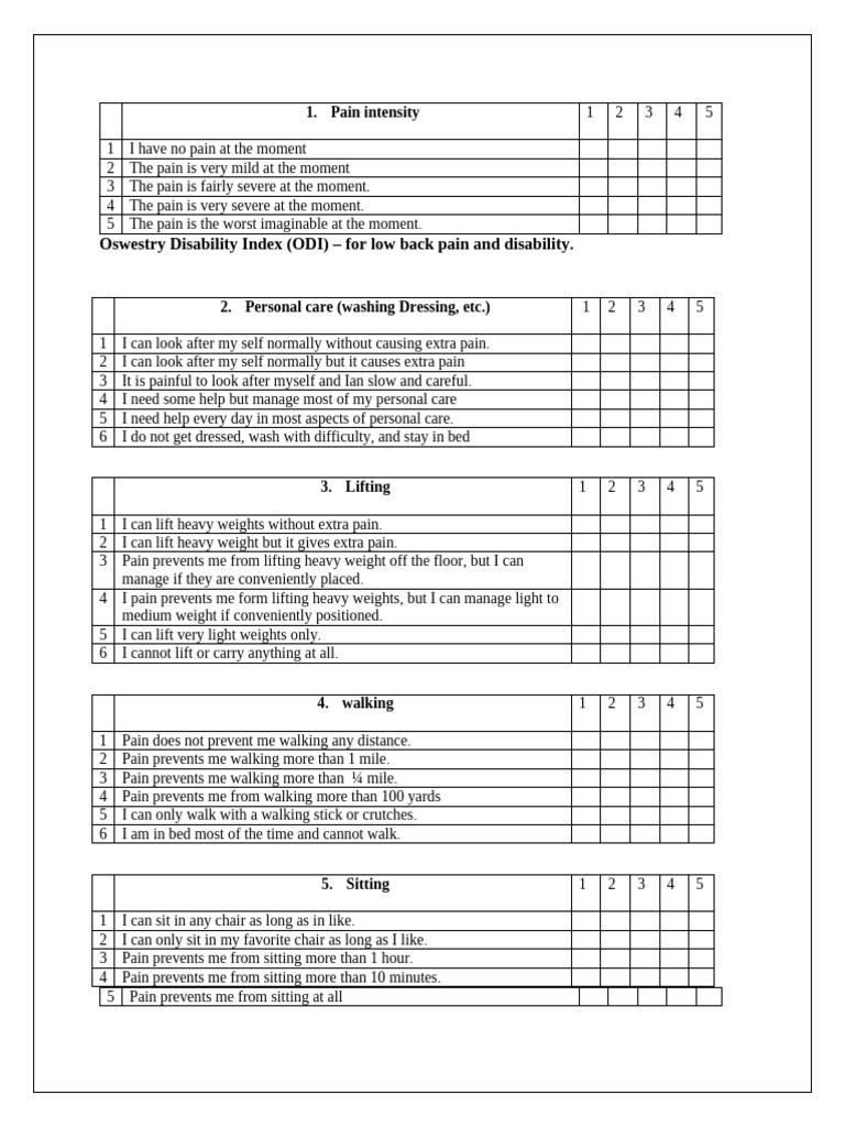 Oswestry Disability Index for Pain Assessment | PDF | Diseases And ...