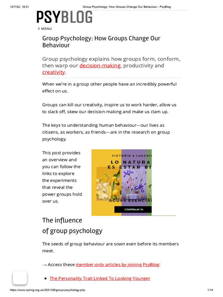 Group Psychology - How Groups Change Our Behaviour - PsyBlog | PDF ...