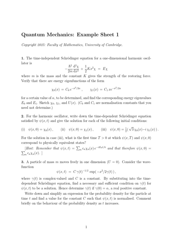 QM 1 | PDF | Hamiltonian (Quantum Mechanics) | Wave Function