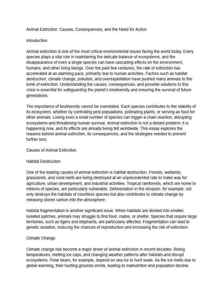 Animal Extinction - Causes, Consequences, and The Need For Action - 1 ...