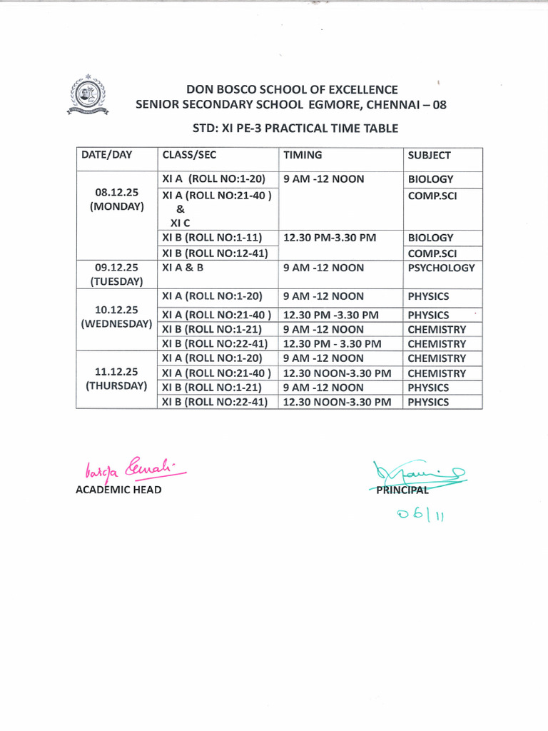 Pe III Practical Exam Timetable Std Xi | PDF