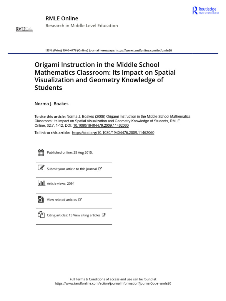 Origami's Effect on Middle School Geometry | PDF | National Council Of ...