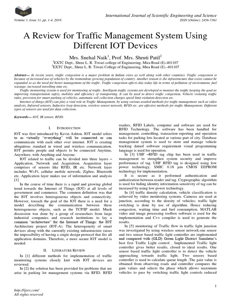 IoT-Based Traffic Management Review | PDF | Internet Of Things ...