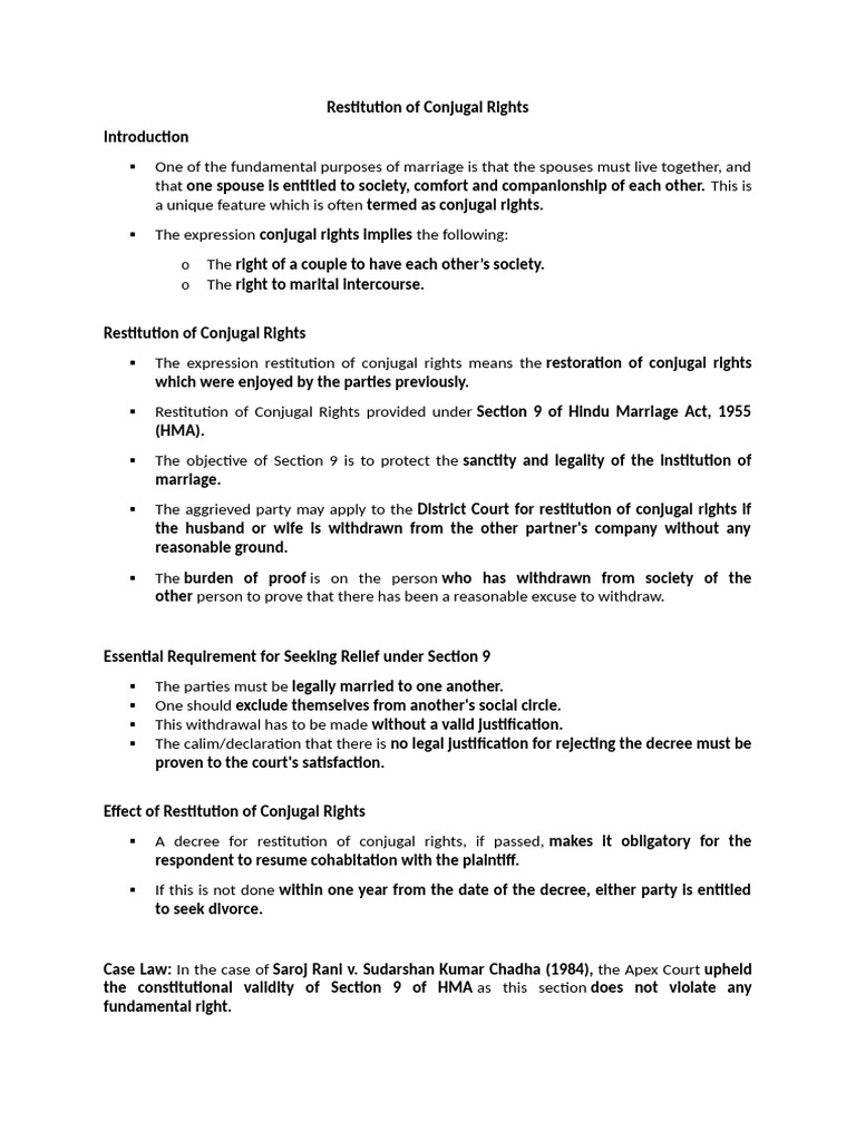 Understanding Restitution of Conjugal Rights | PDF