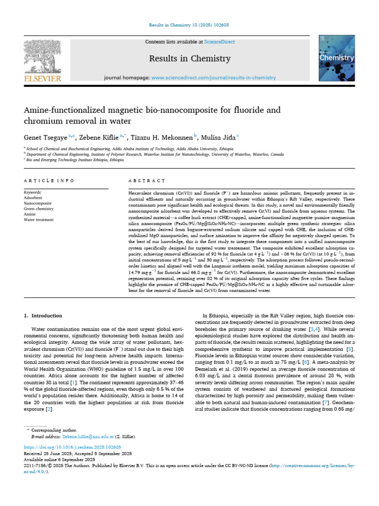 Amine-Functionalized Magnetic Bio-Nanocomposite For Fluoride and | PDF ...