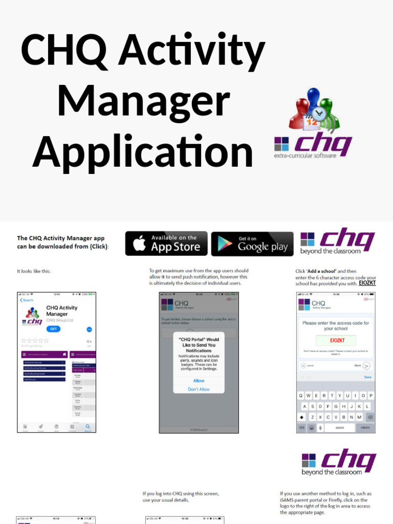 CHQ Activity Manager Application For Parents | PDF