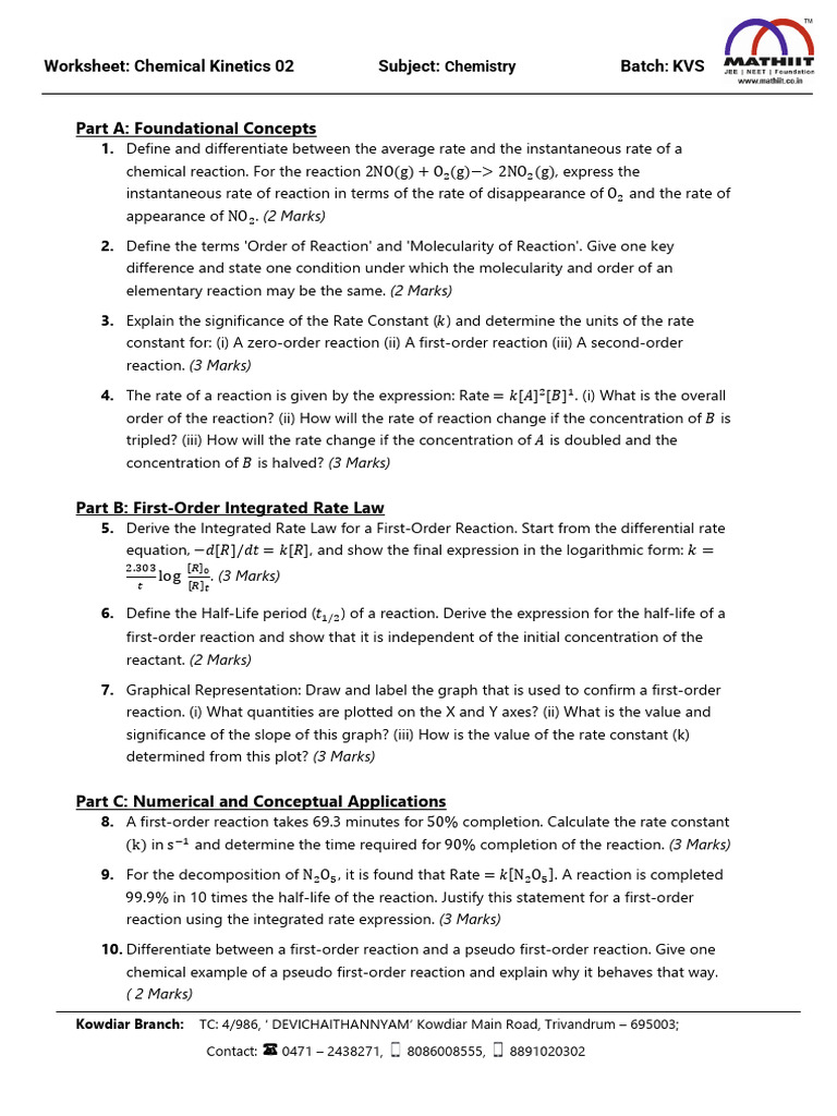 Chemical Kinetics Worksheet 2 | PDF | Reaction Rate | Applied And ...