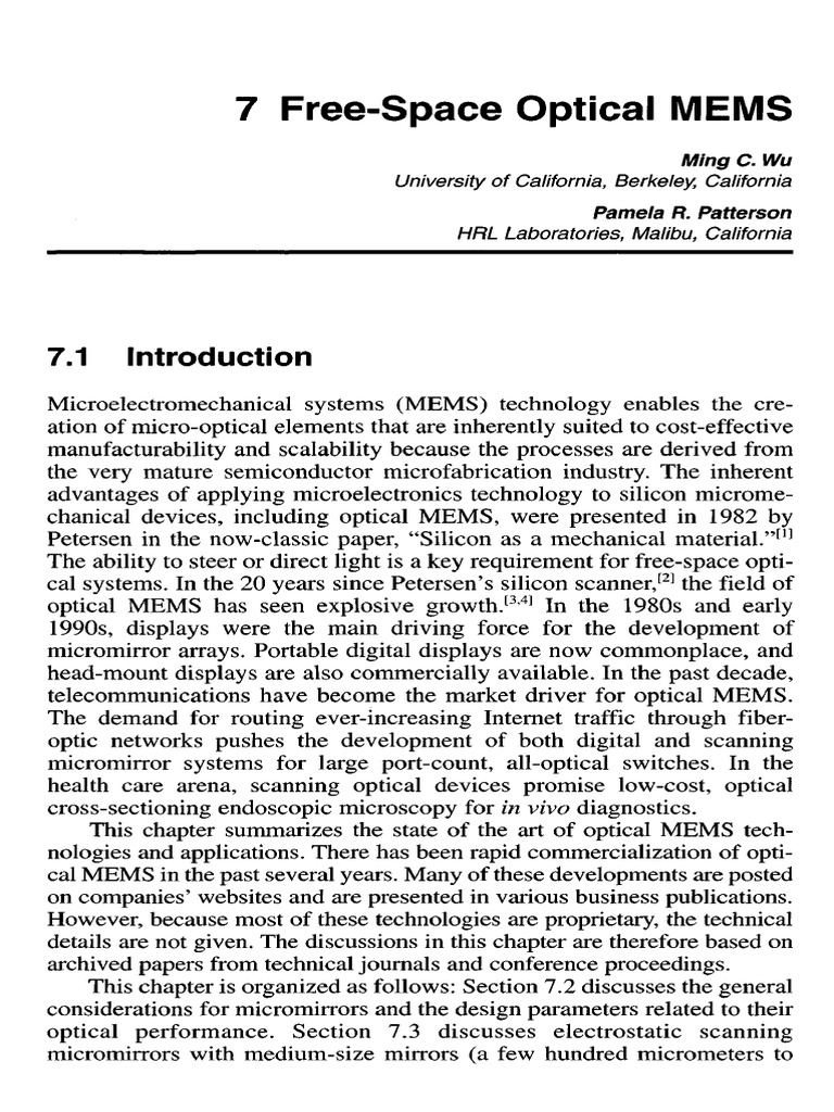 7 Free-Space Optical MEMS | PDF | Image Scanner | Mirror